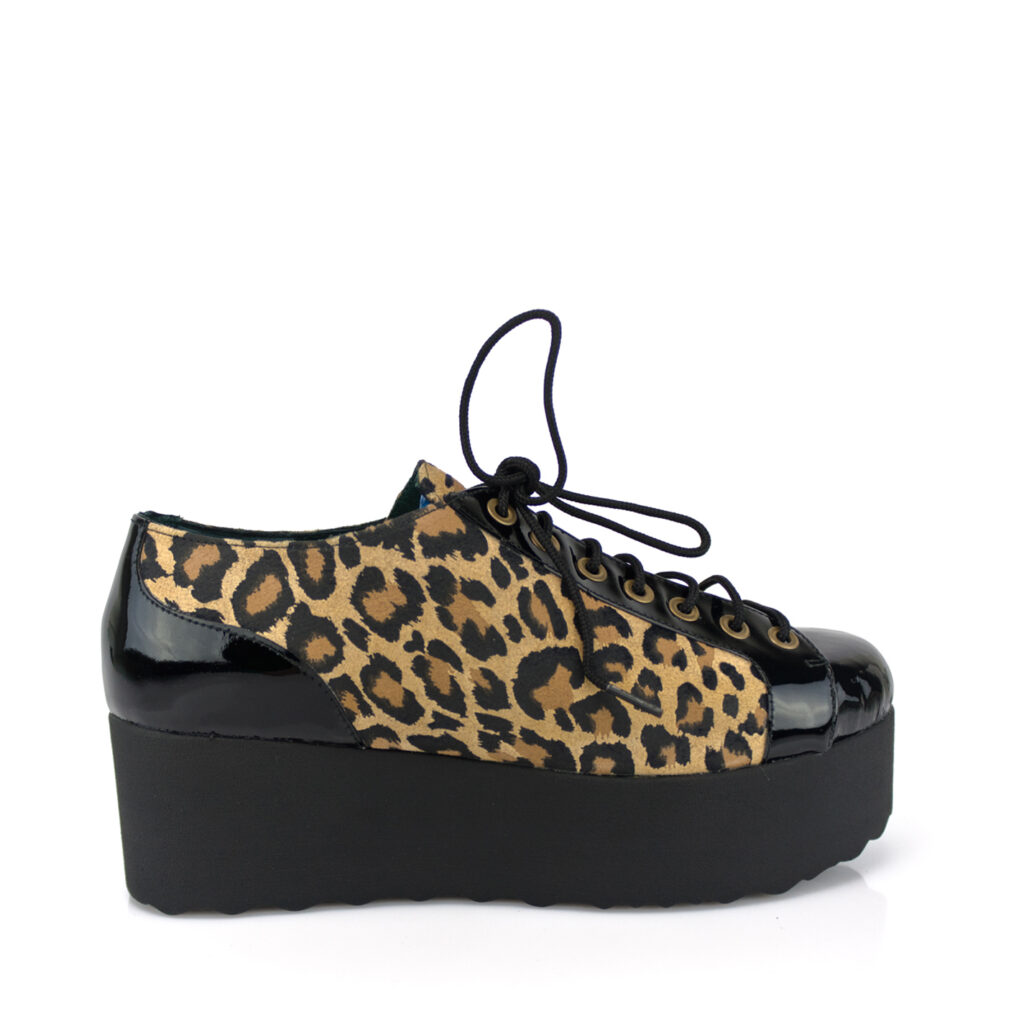 Handmade Leopard Suede & Patent Platform Sneakers
